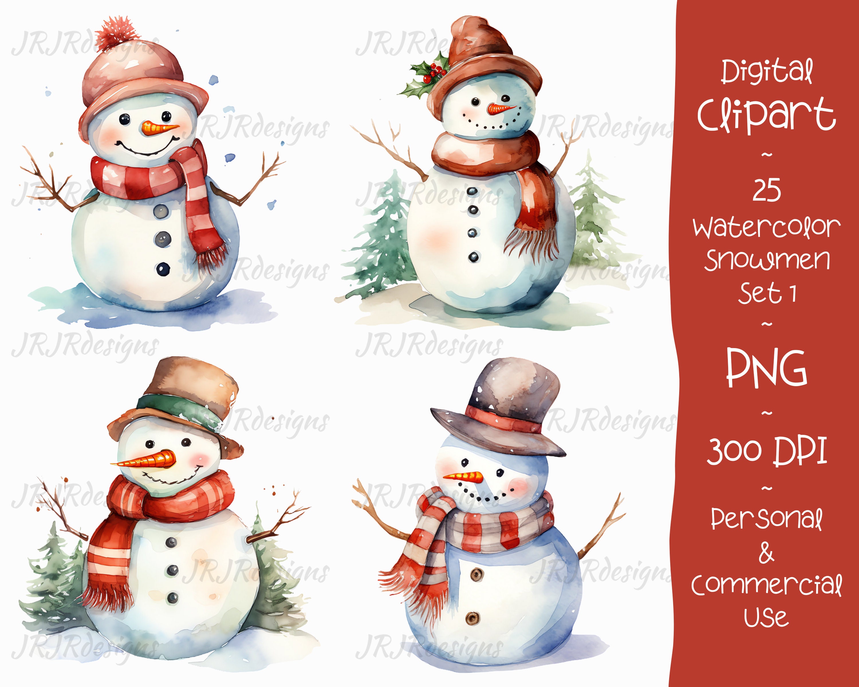 25 Snowmen Clipart Bundle 300 DPI Watercolor Frosty the Snowman Winter ...