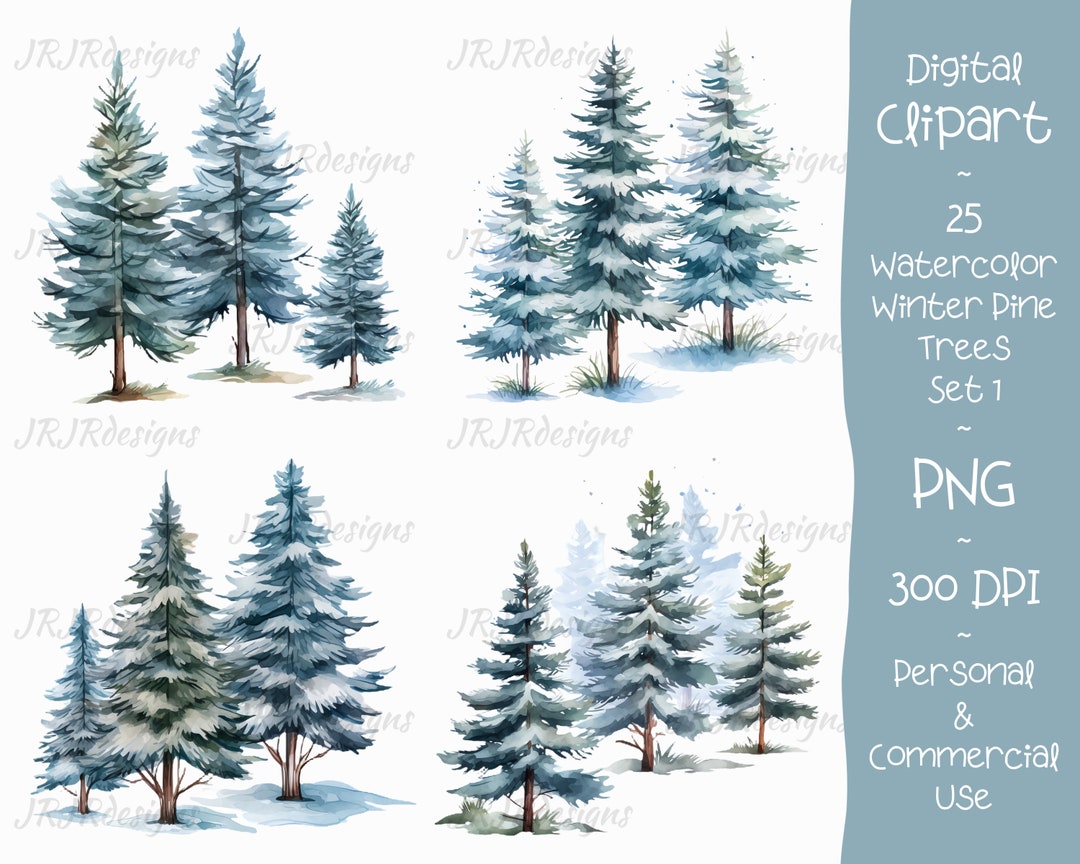 25 Winter Pine Trees Clipart Bundle | Watercolor | 300 DPI | Nature ...