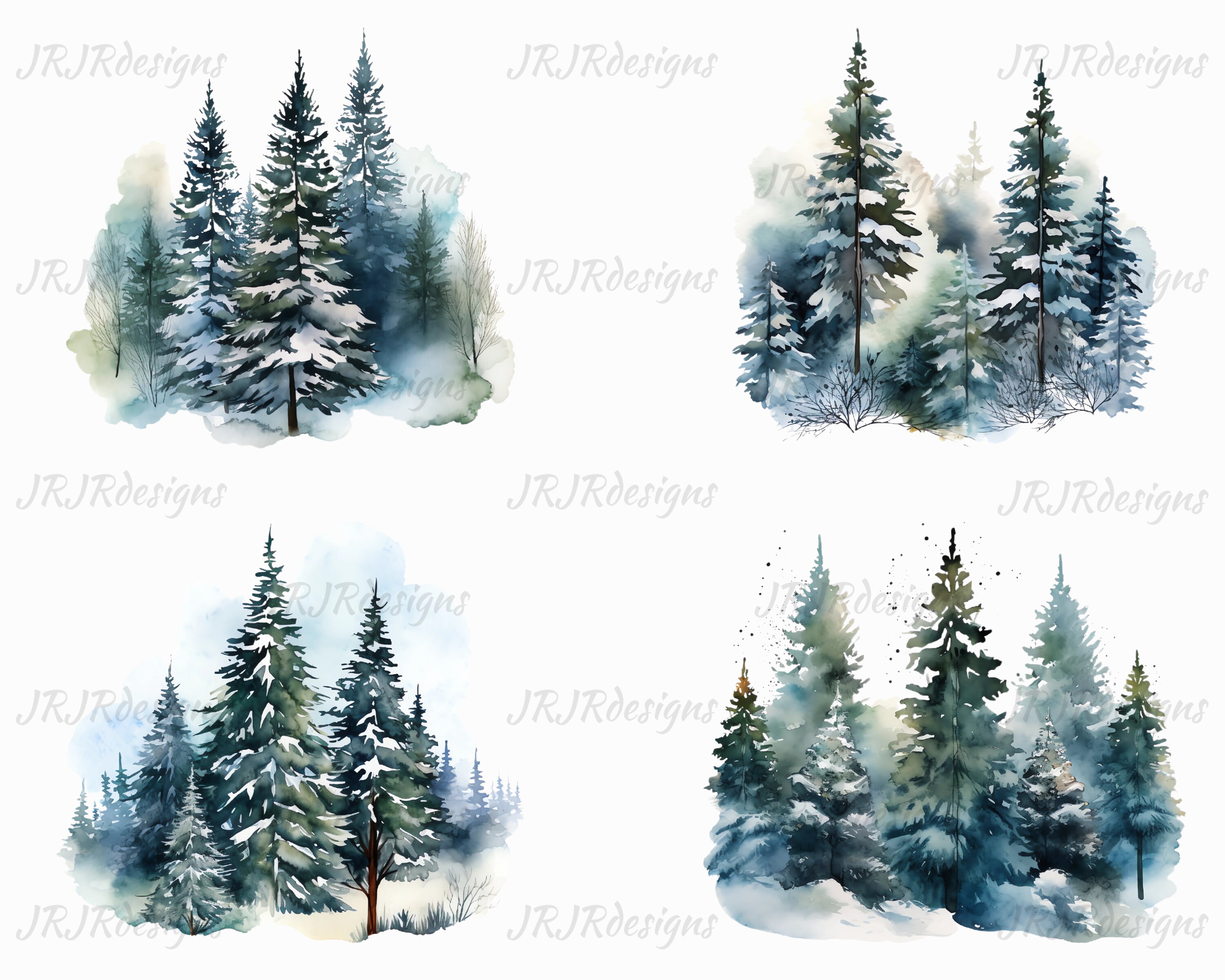 35 Winter Pine Trees Clipart Bundle Watercolor 300 DPI Nature Snowy ...