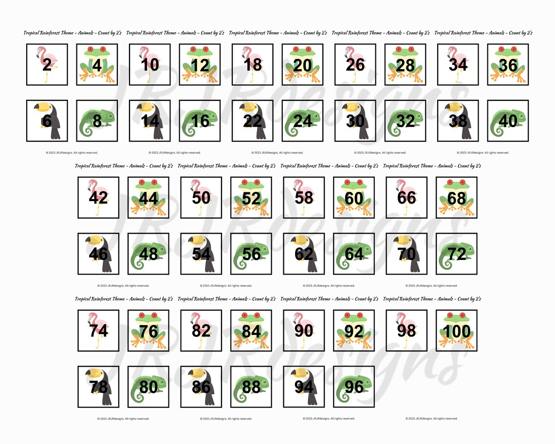 Skip Counting Tropical Rainforest Flashcard Bundle Count by 2's 5's 10 ...