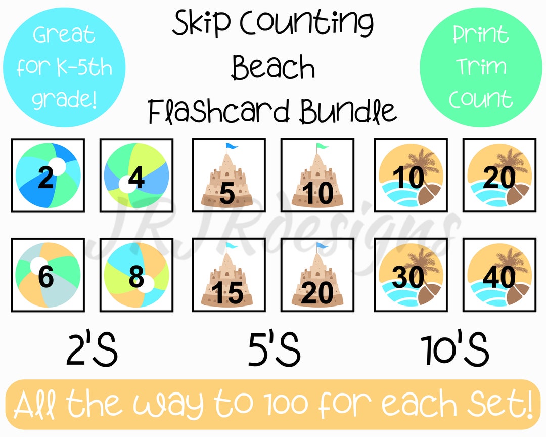 Skip Counting Beach Flashcard Bundle | Count by 2's 5's 10's | Math ...