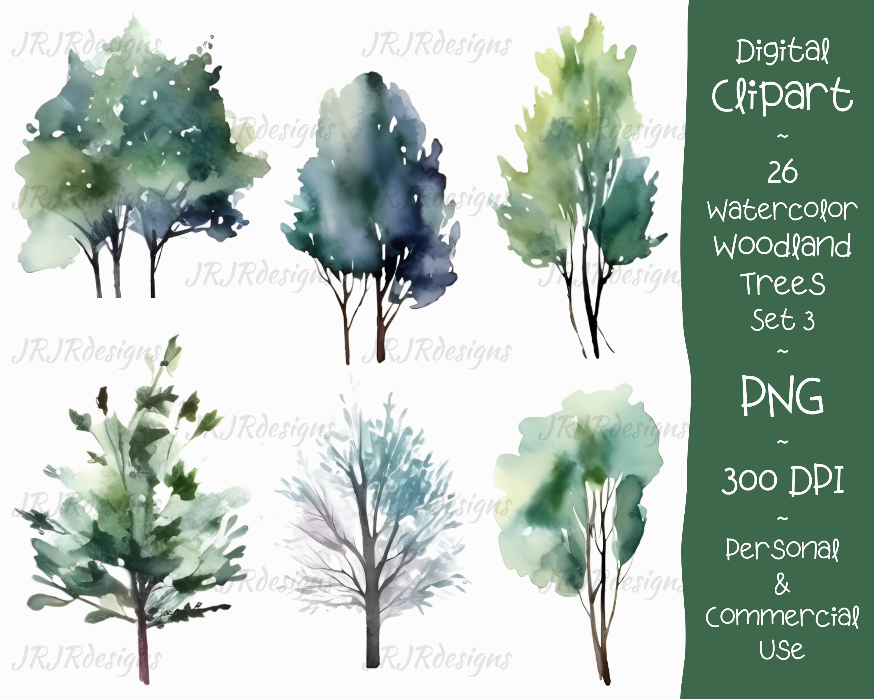 26 Woodland Trees Clipart Bundle | 300 DPI | Watercolor Forest Trees ...