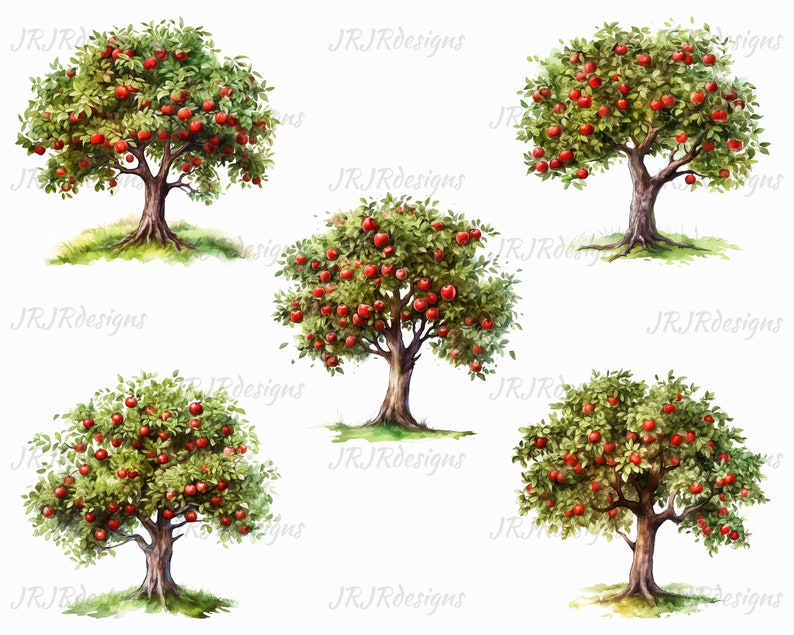 20 Apple Trees Clipart Bundle | 300 DPI | Watercolor | Nature | Fruit ...