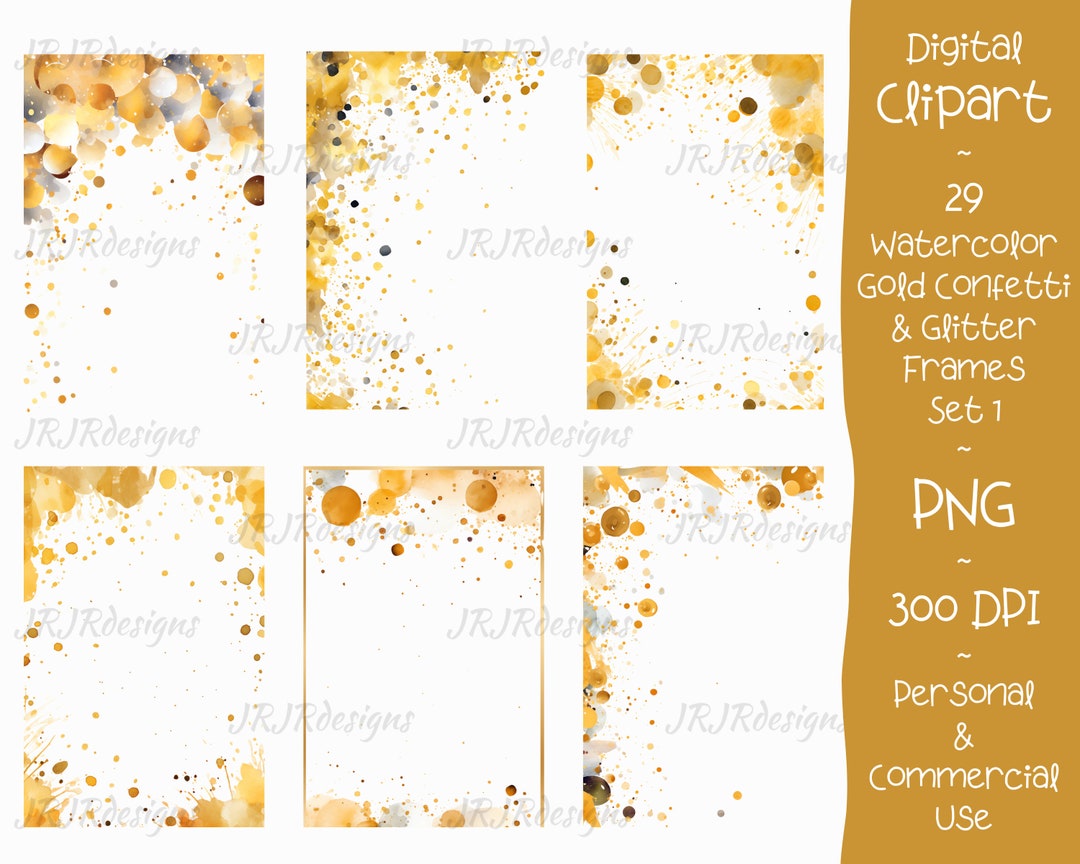 29 Gold Confetti and Glitter Frames Clipart Bundle | Aspect Ratio 2:3 ...