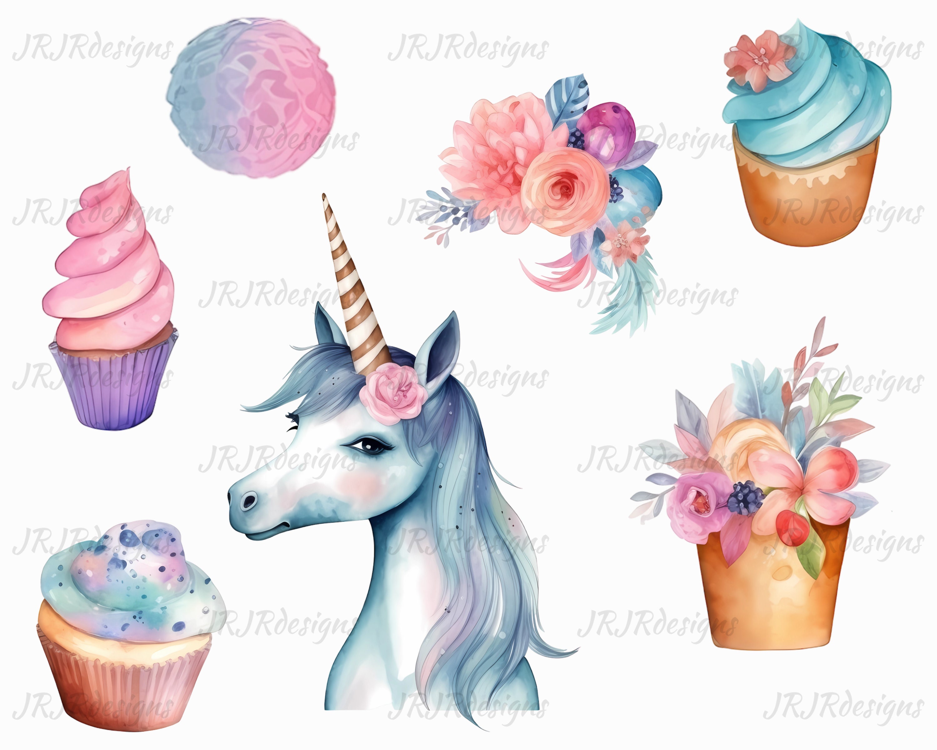 31 Unicorn Birthday Party Clipart Bundle 300 DPI Watercolor Unicorns ...