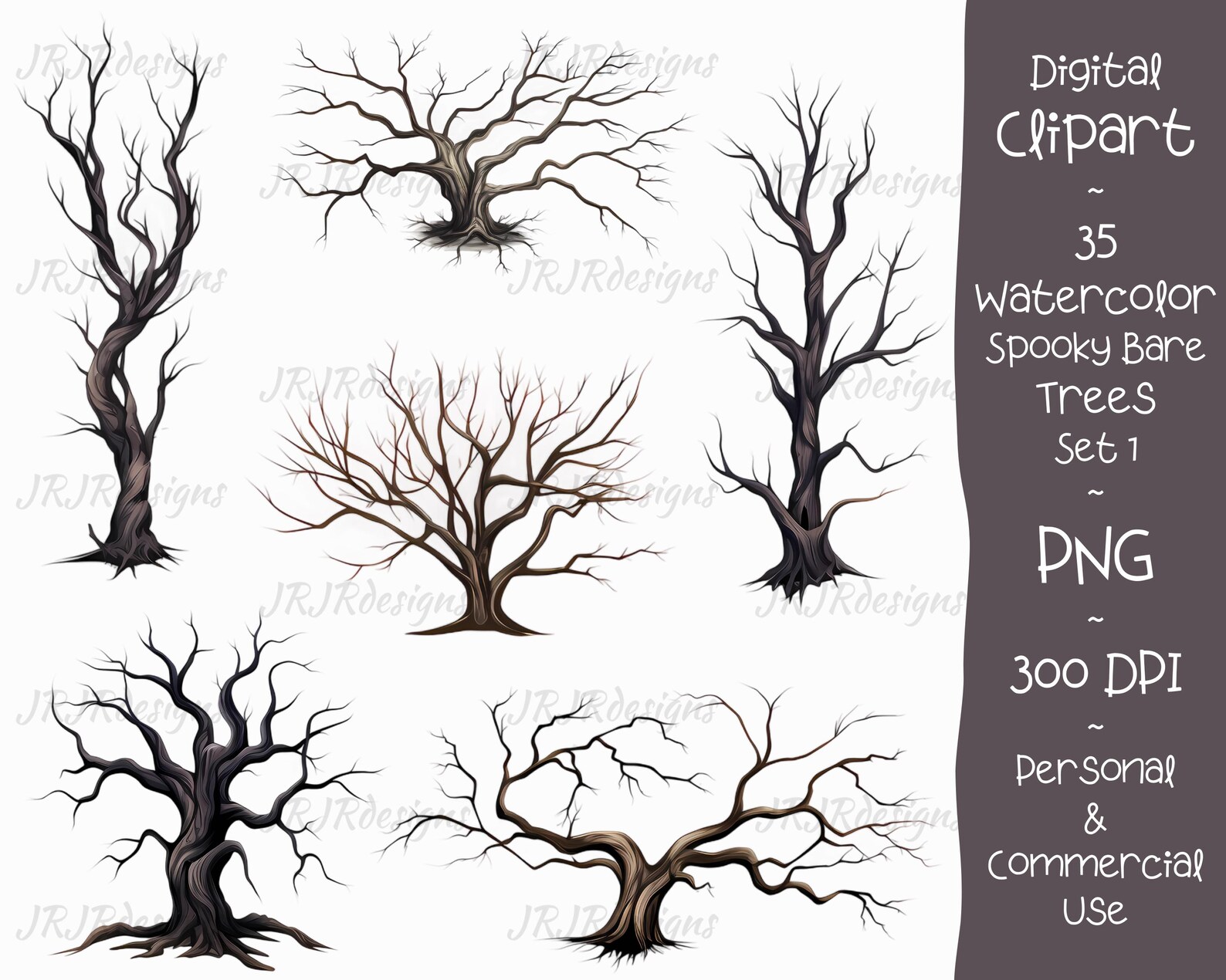 35 Spooky Bare Trees Clipart Bundle | 300 DPI | Watercolor | Halloween ...