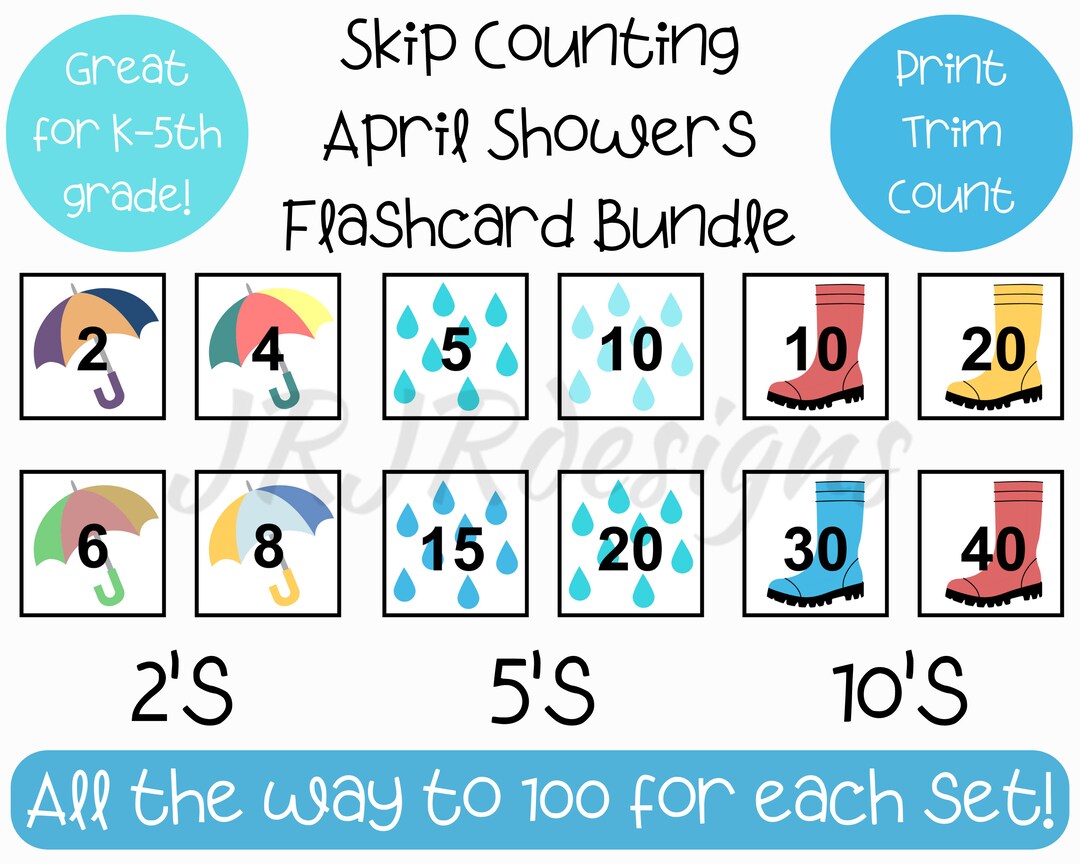 Skip Counting April Showers Flashcard Bundle | Count by 2's 5's 10's ...