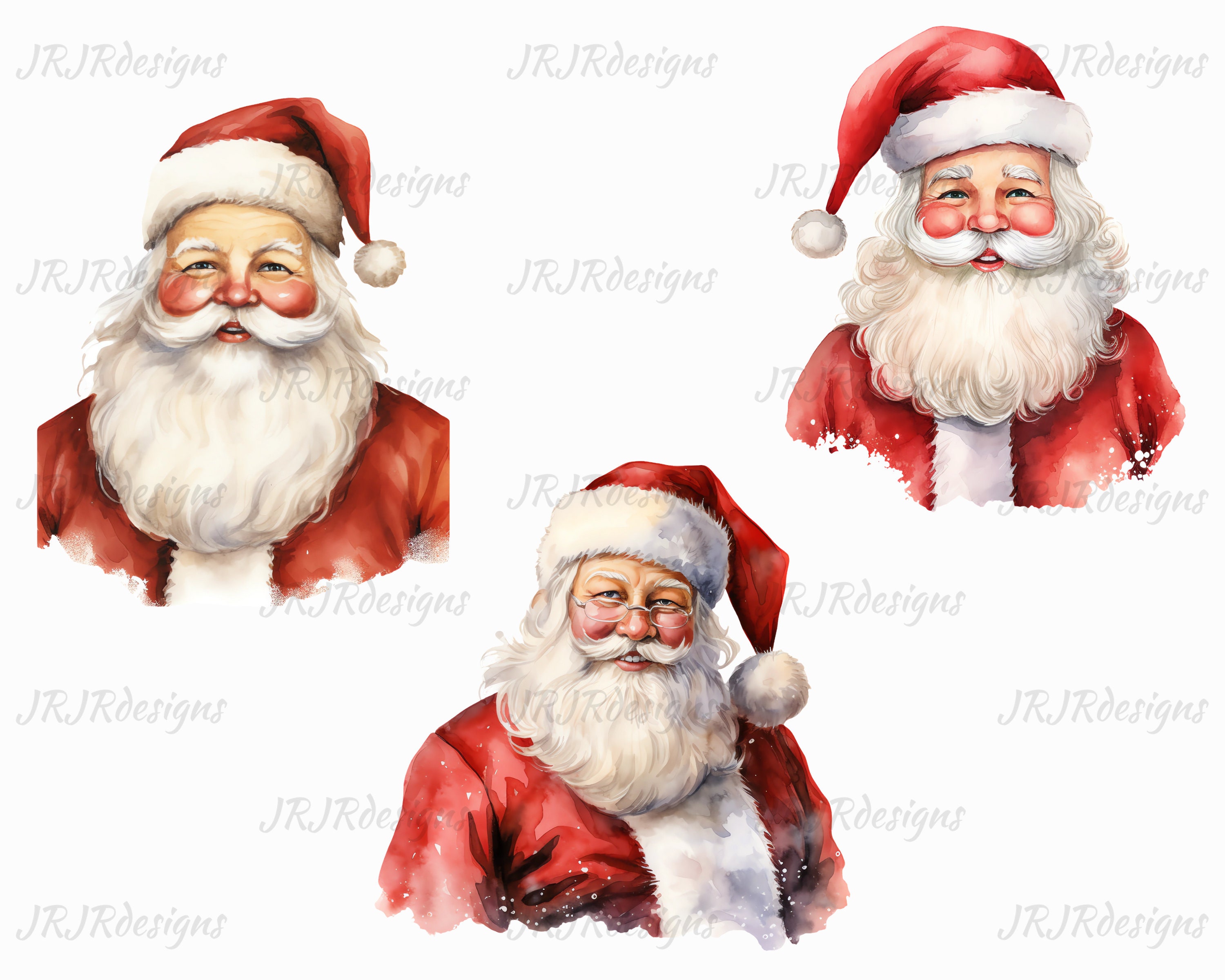 20 Santa Clauses Clipart Bundle | 300 DPI | Watercolor | Father ...