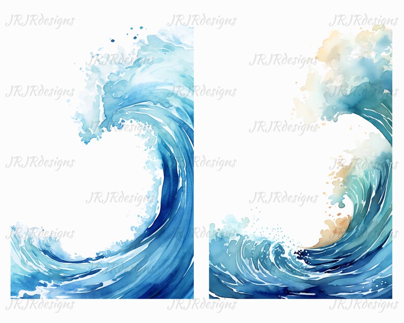 24 Ocean Waves Corner Frames Clipart Bundle | Aspect Ratio 2:3 | 300 ...
