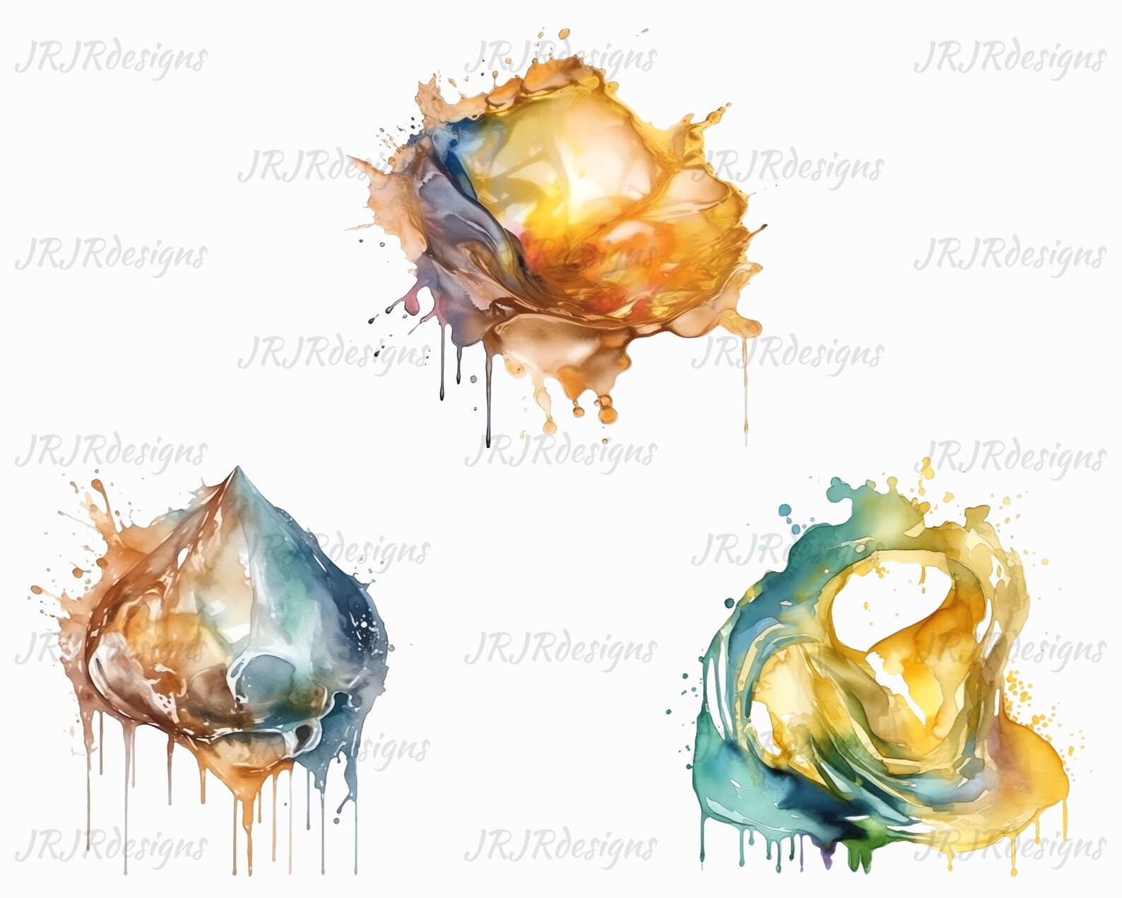 20 Metallic Watercolor Splashes Clipart Bundle | 300 DPI | Luxury ...