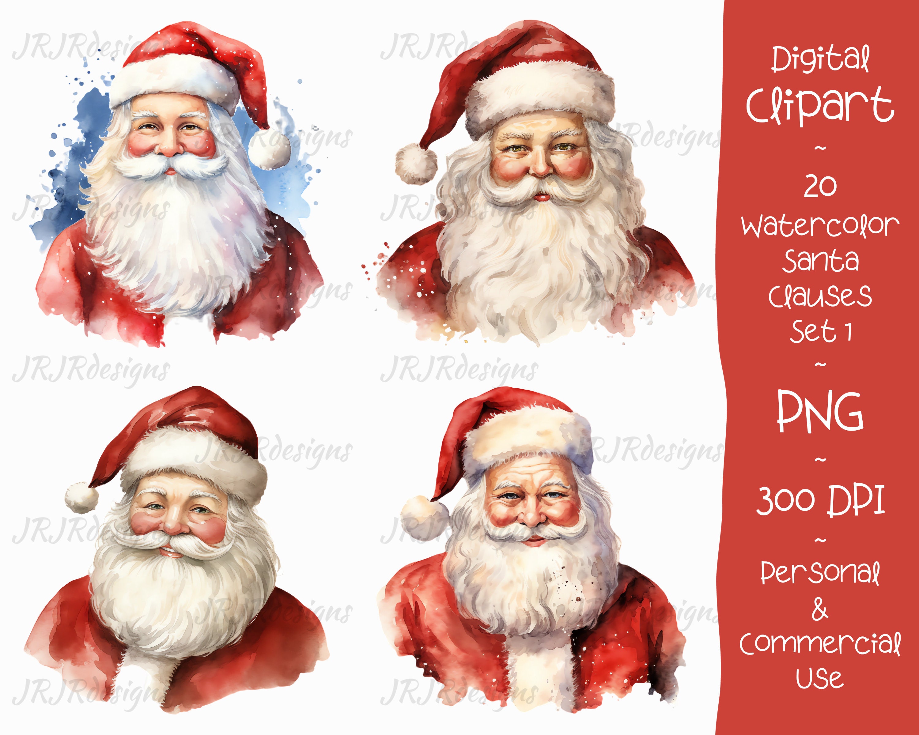 20 Santa Clauses Clipart Bundle | 300 DPI | Watercolor | Father ...