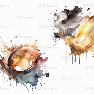 20 Metallic Watercolor Splashes Clipart Bundle | 300 DPI | Luxury ...