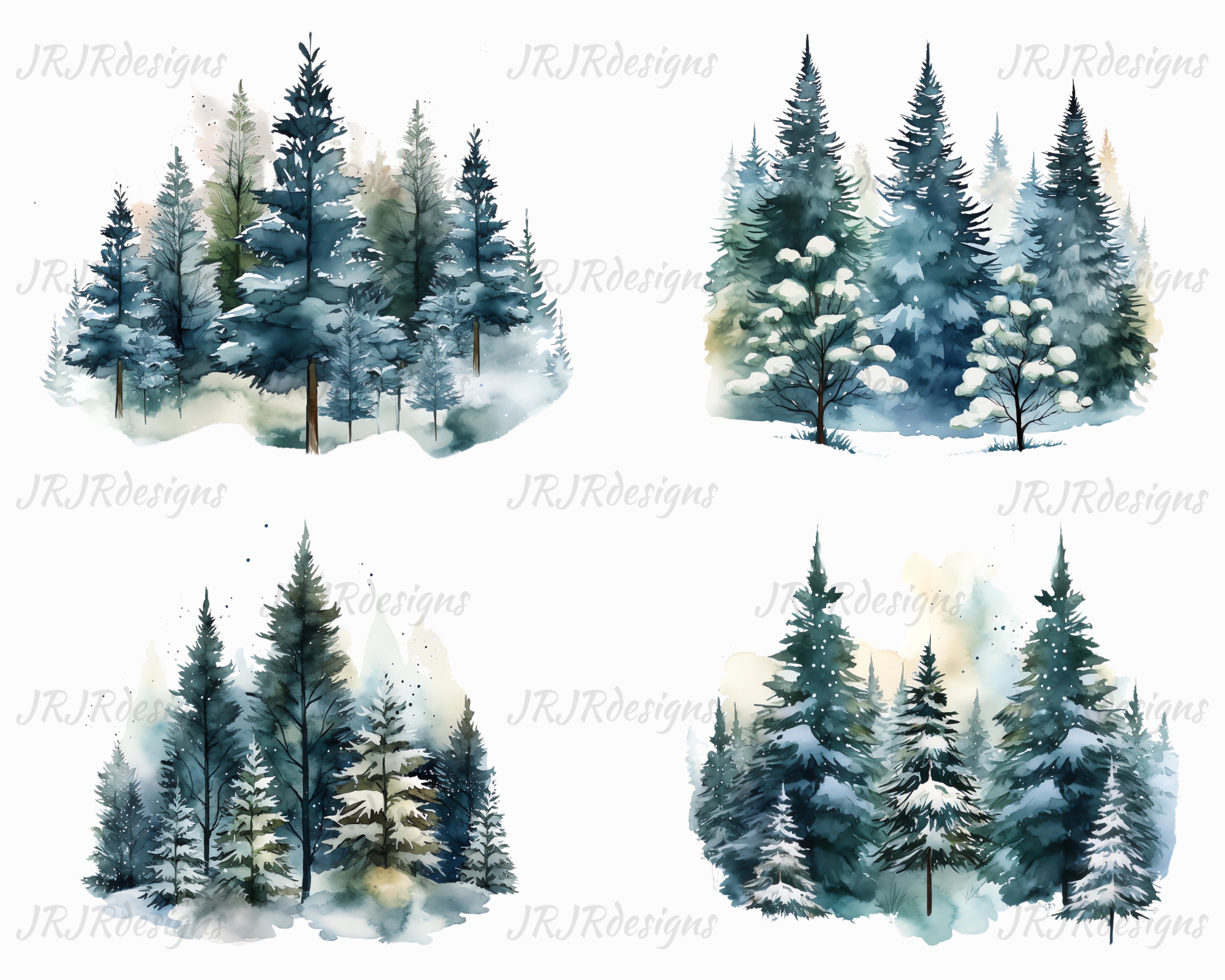 35 Winter Pine Trees Clipart Bundle | Watercolor | 300 DPI | Nature ...