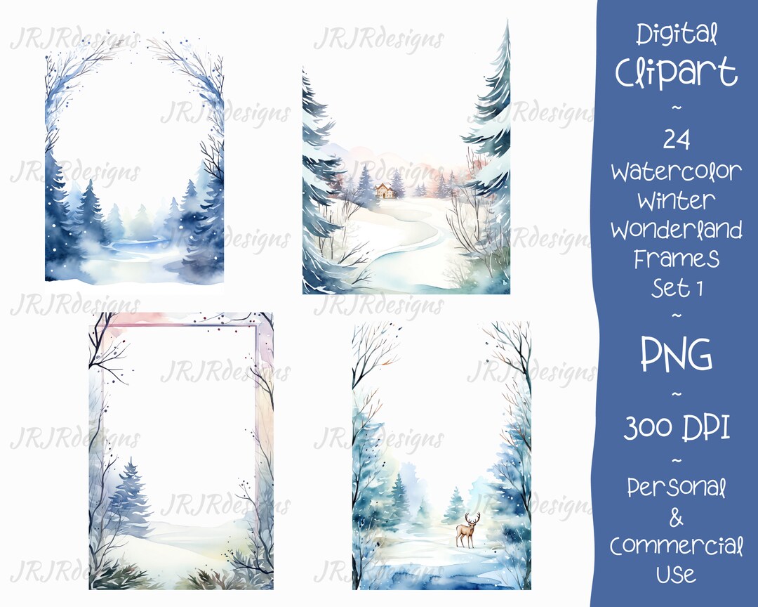 24 Watercolor Winter Frames Clipart Bundle (digital Download) - Etsy