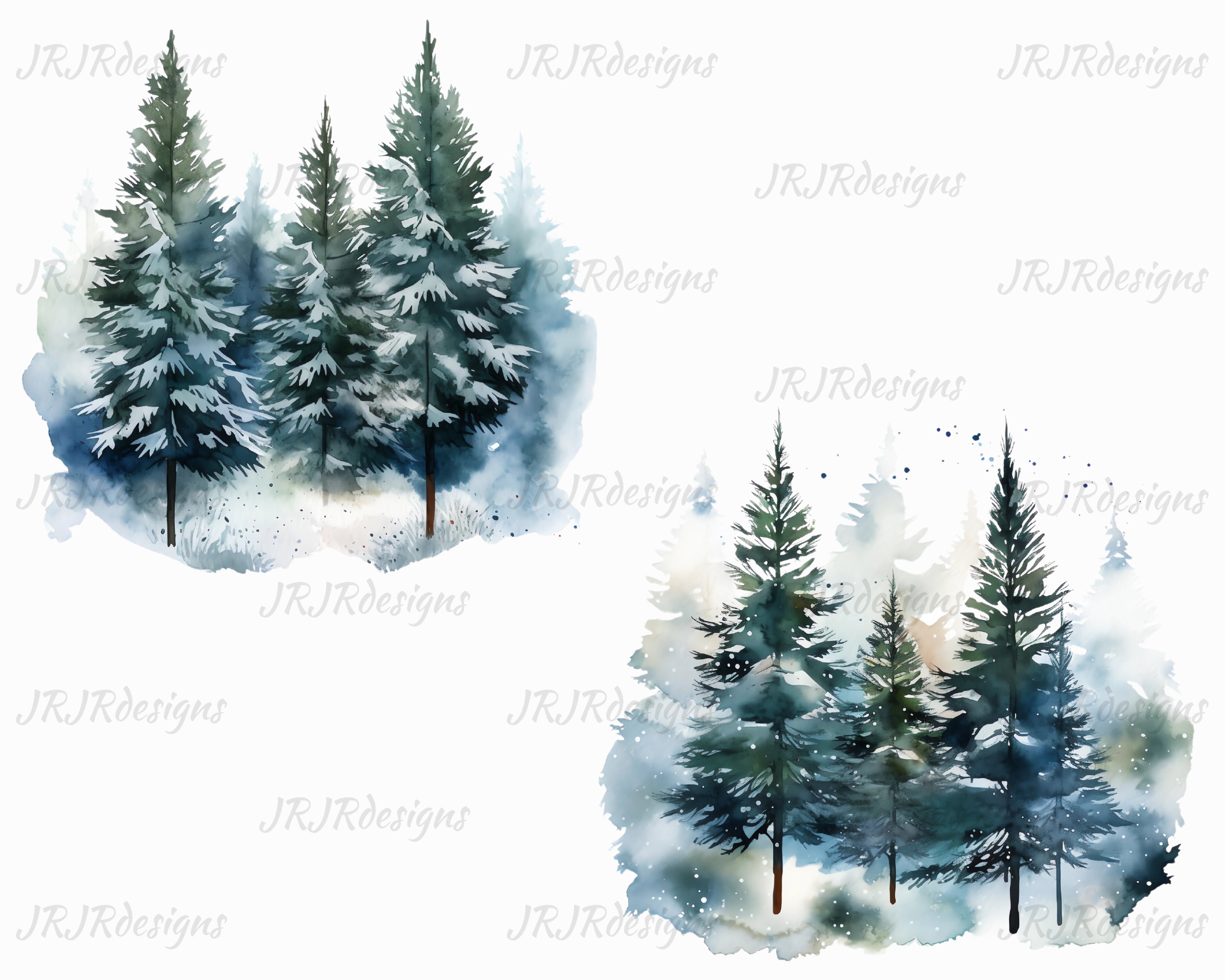 35 Winter Pine Trees Clipart Bundle Watercolor 300 DPI Nature Snowy ...