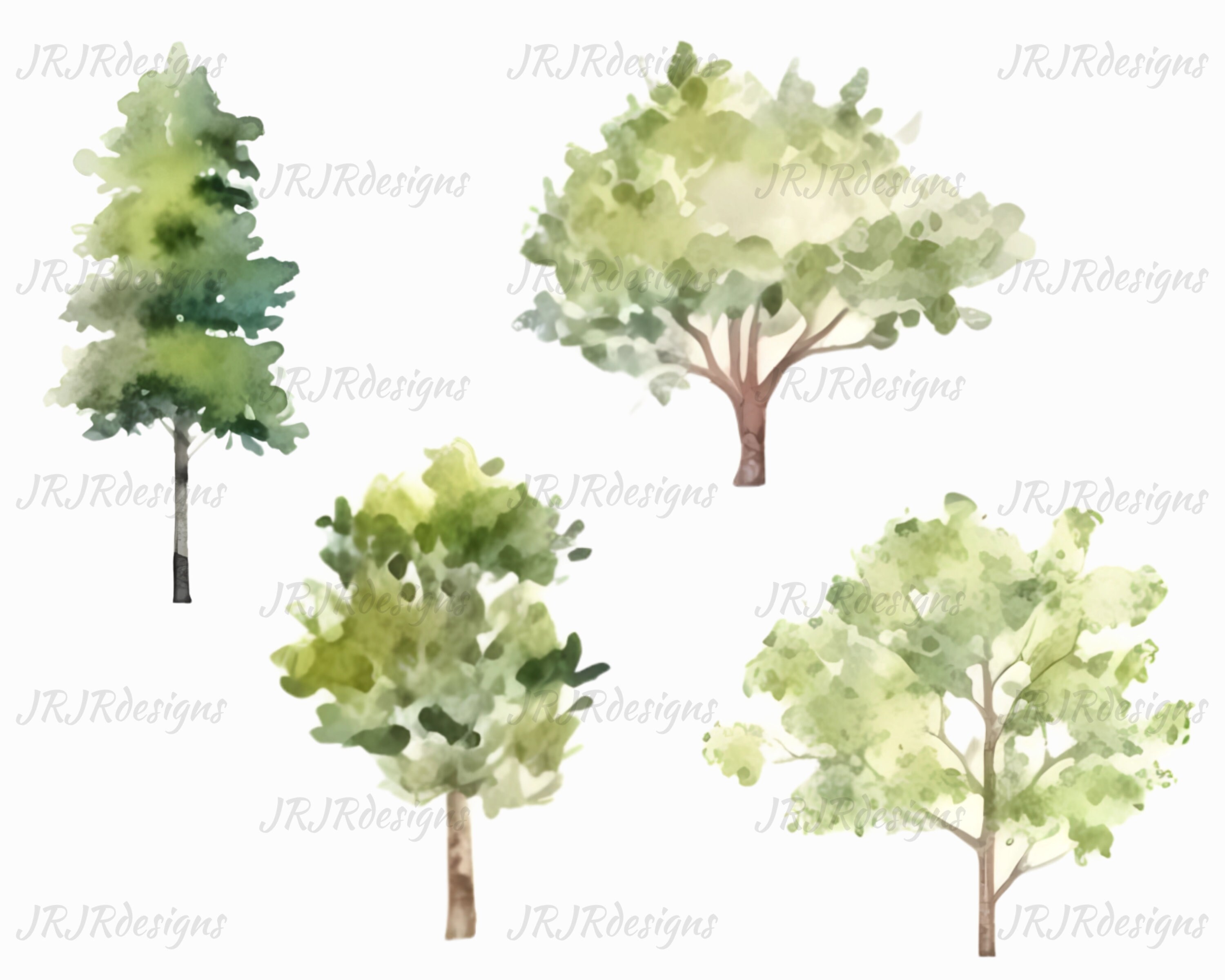 26 Woodland Trees Clipart Bundle | 300 DPI | Watercolor Forest Trees ...