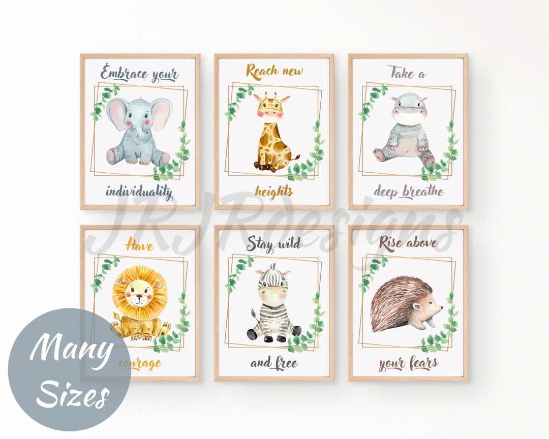 Set of 6 Safari Animals Digital Prints African Nursery Wall Art Animal ...