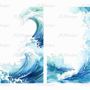 24 Ocean Waves Corner Frames Clipart Bundle | Aspect Ratio 2:3 | 300 ...