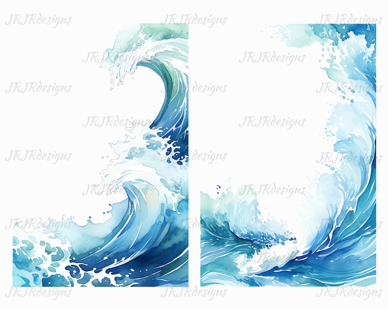 24 Ocean Waves Corner Frames Clipart Bundle | Aspect Ratio 2:3 | 300 ...