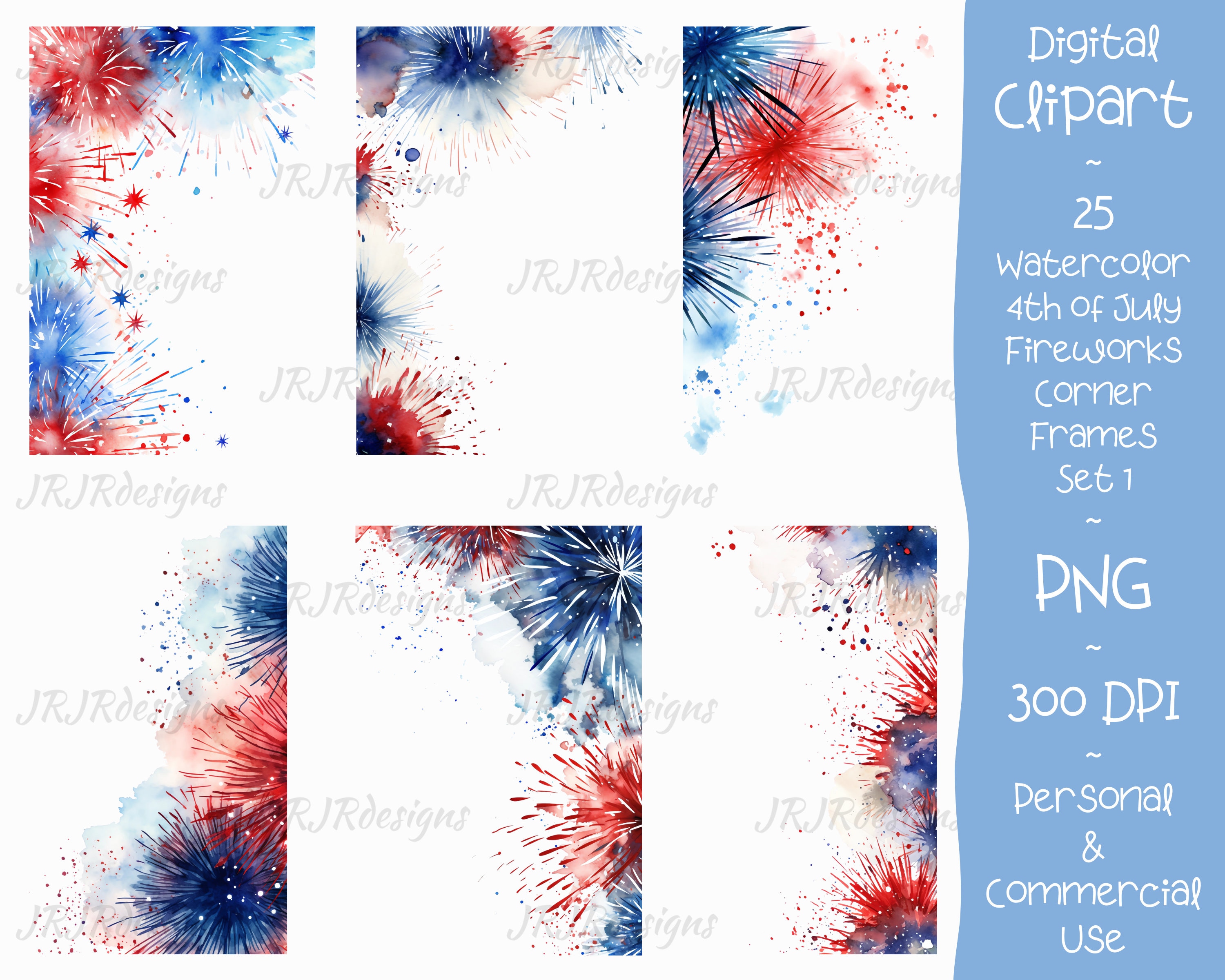 25 4th of July Fireworks Corner Frames Clipart Bundle | Aspect Ratio 2: ...
