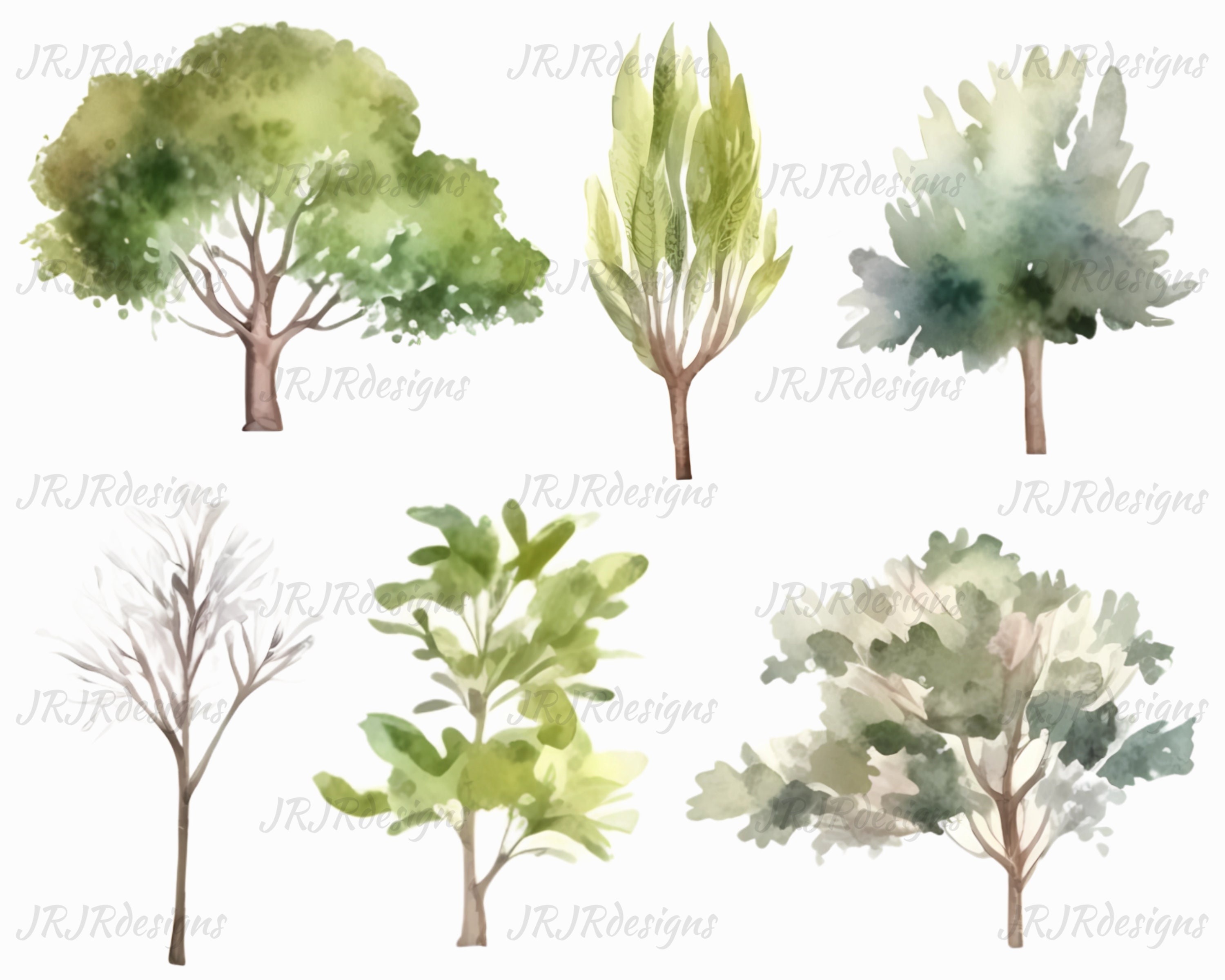 26 Woodland Trees Clipart Bundle | 300 DPI | Watercolor Forest Trees ...