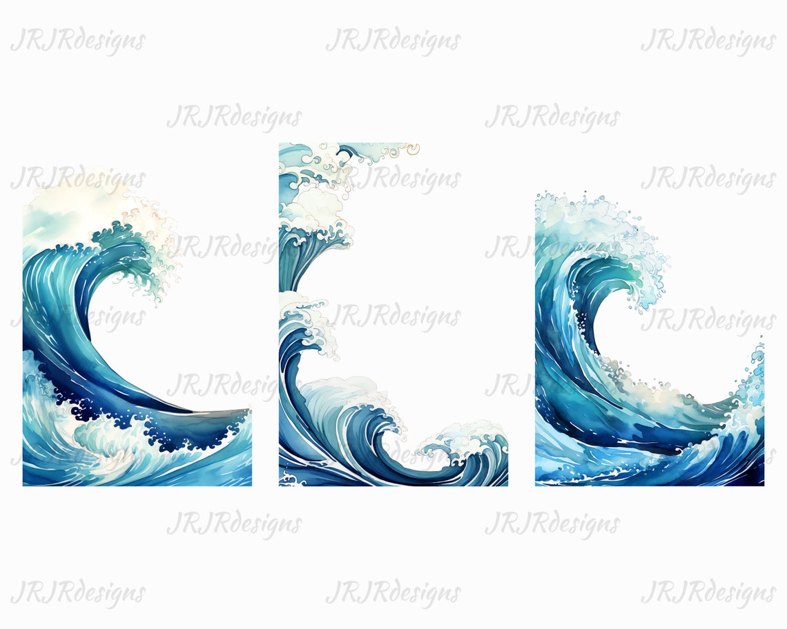 24 Ocean Waves Corner Frames Clipart Bundle | Aspect Ratio 2:3 | 300 ...