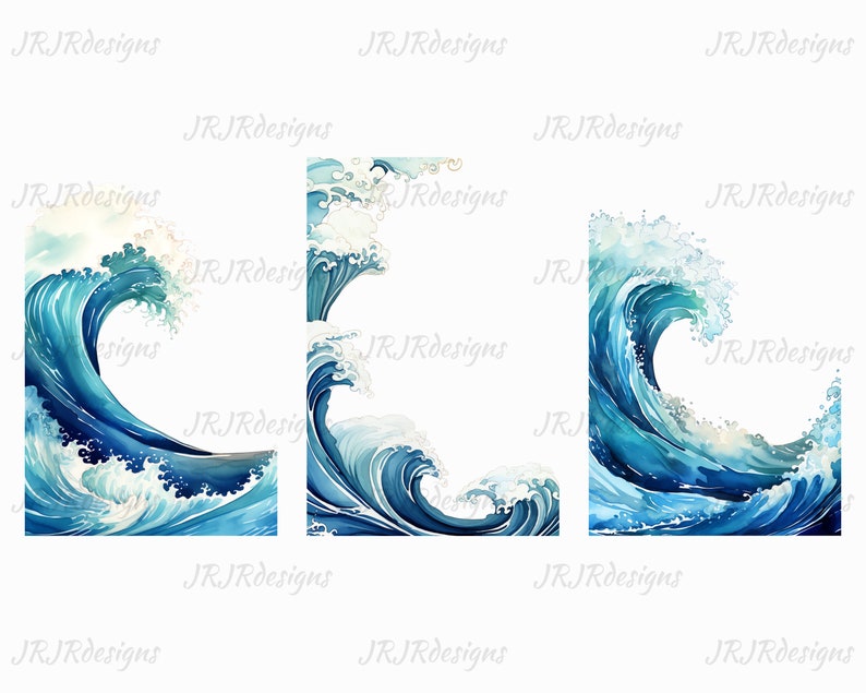 24 Ocean Waves Corner Frames Clipart Bundle | Aspect Ratio 2:3 | 300 ...