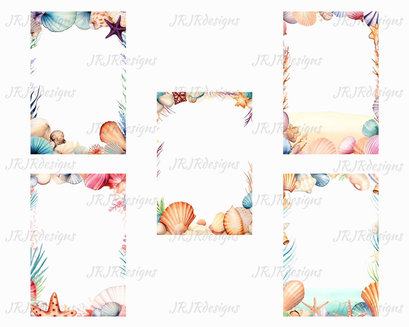 27 Seashells Frames Clipart Bundle | Aspect Ratio 2:3 | 300 DPI ...