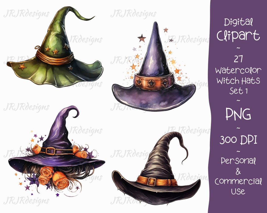 27 Witch Hats Clipart Bundle | 300 DPI | Watercolor | Halloween ...