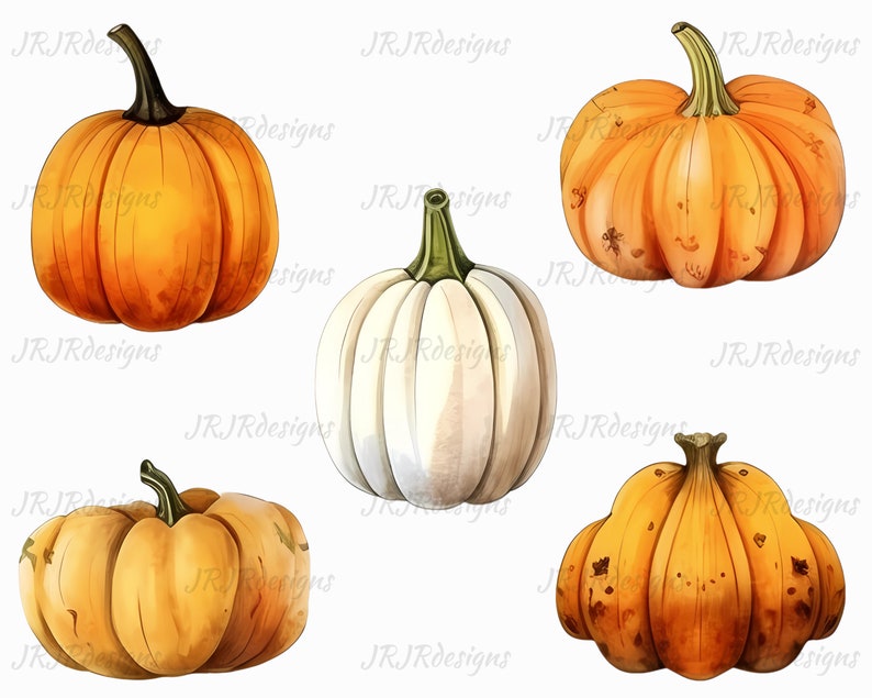 40 Pumpkins Clipart Bundle 300 DPI Watercolor Harvest Season Orange ...