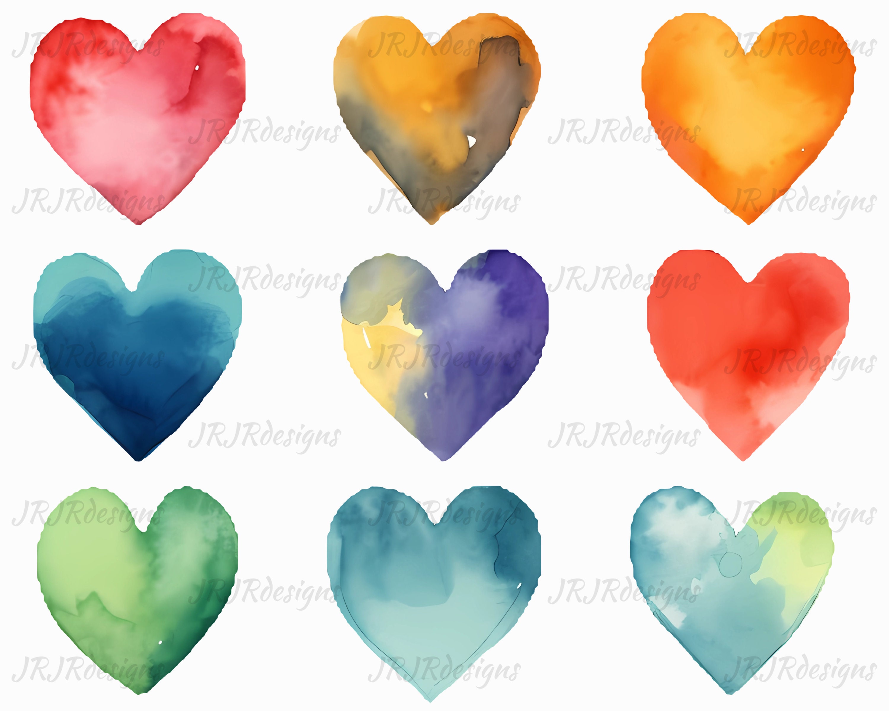 45 Rainbow Hearts Clipart Bundle Watercolor 300 DPI Love Valentine's ...