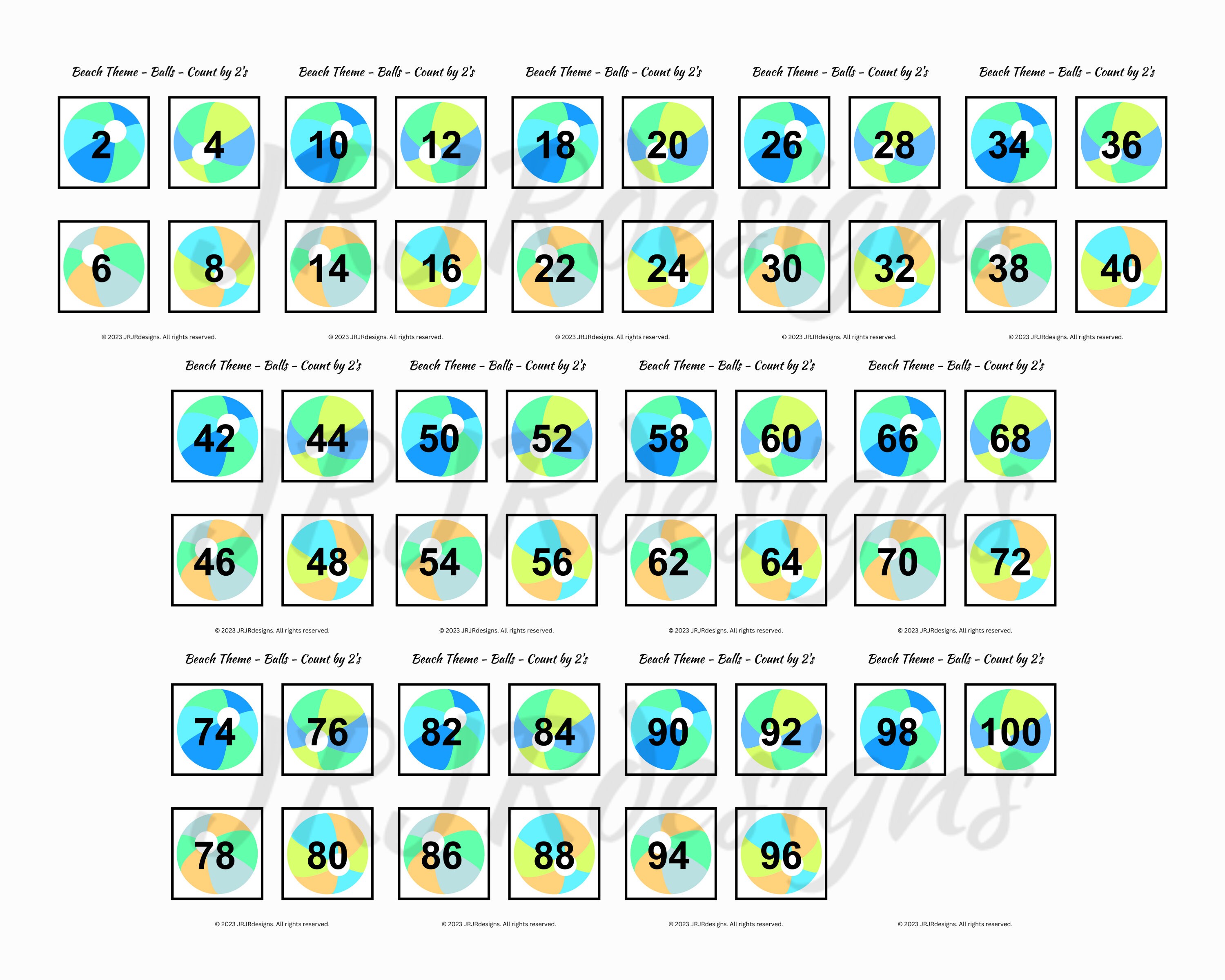 Skip Counting Beach Flashcard Bundle Count by 2's 5's 10's Math ...