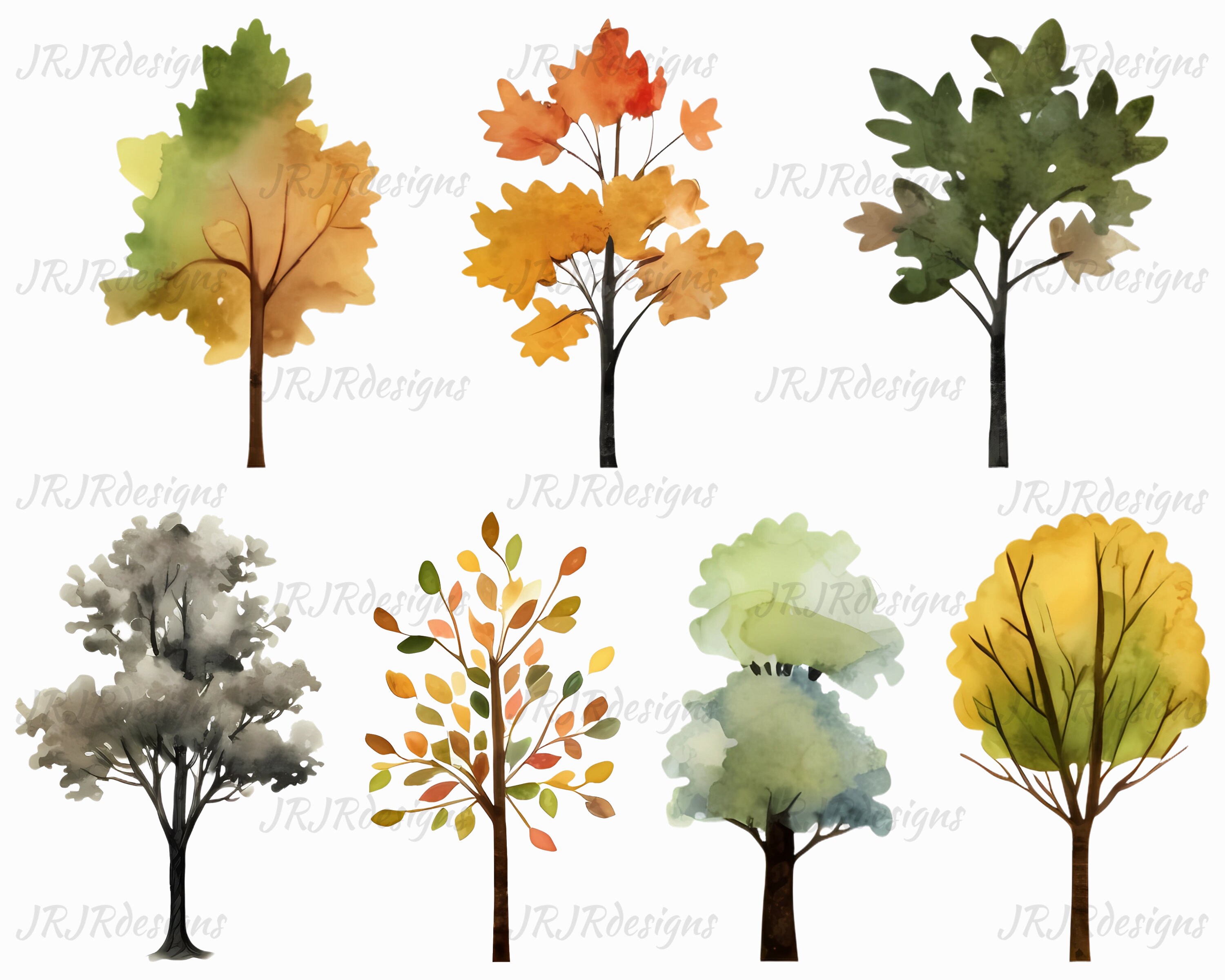 39 Fall Trees Clipart Bundle | 300 DPI | Watercolor | Nature | Autumn ...