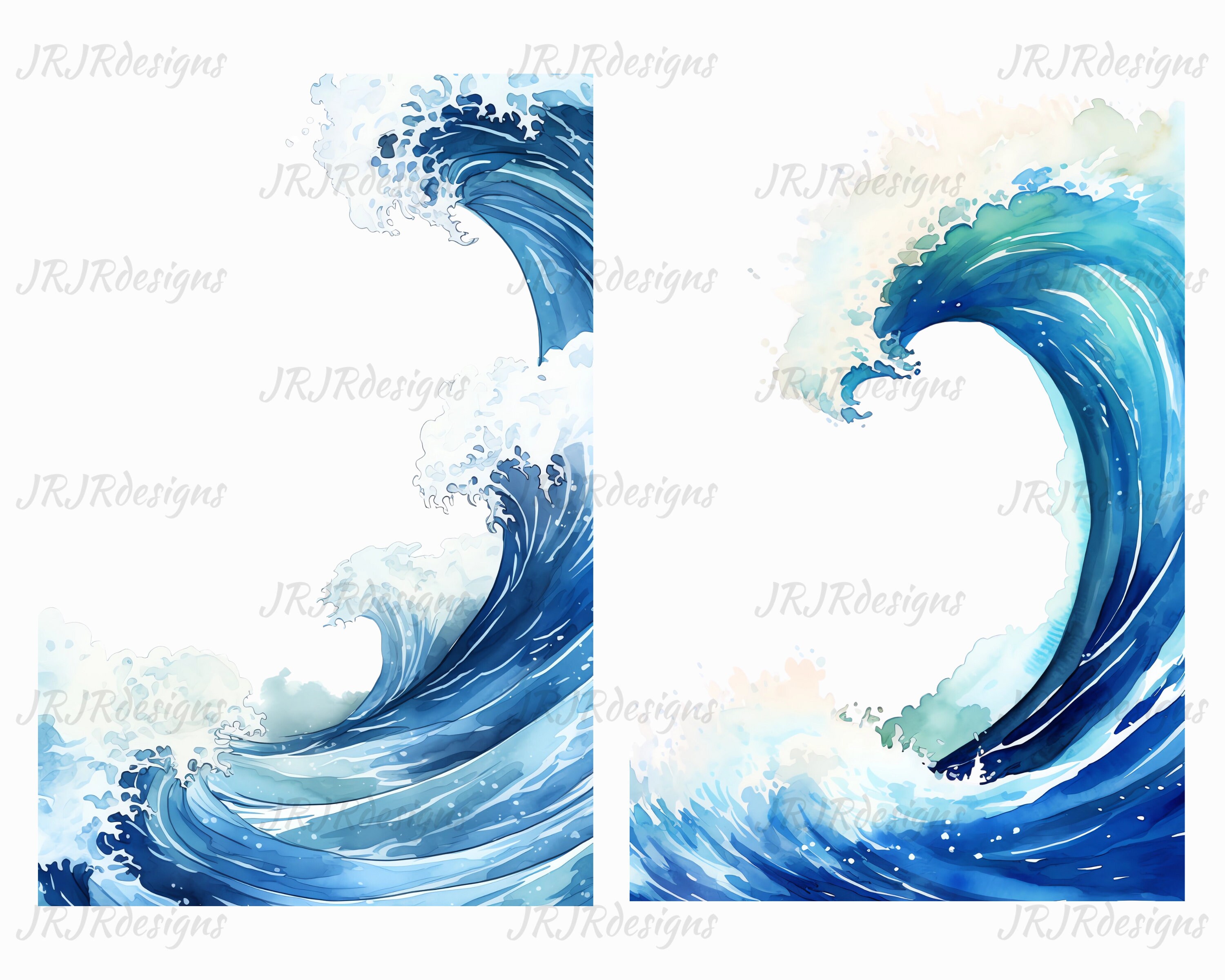 24 Ocean Waves Corner Frames Clipart Bundle | Aspect Ratio 2:3 | 300 ...