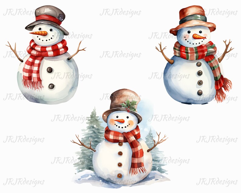 25 Snowmen Clipart Bundle | 300 DPI | Watercolor | Frosty the Snowman ...