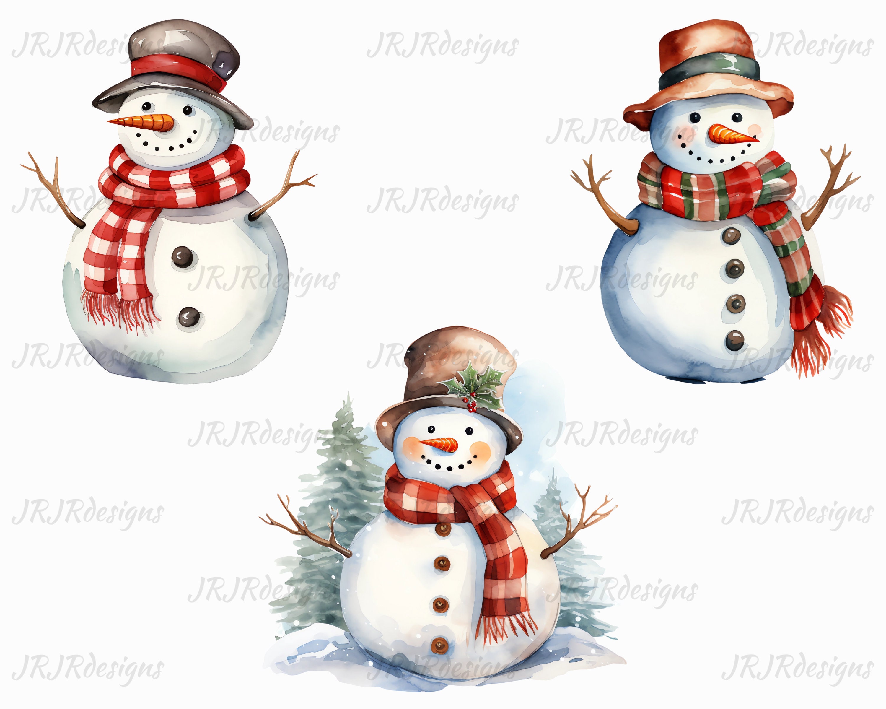 25 Snowmen Clipart Bundle | 300 DPI | Watercolor | Frosty the Snowman ...