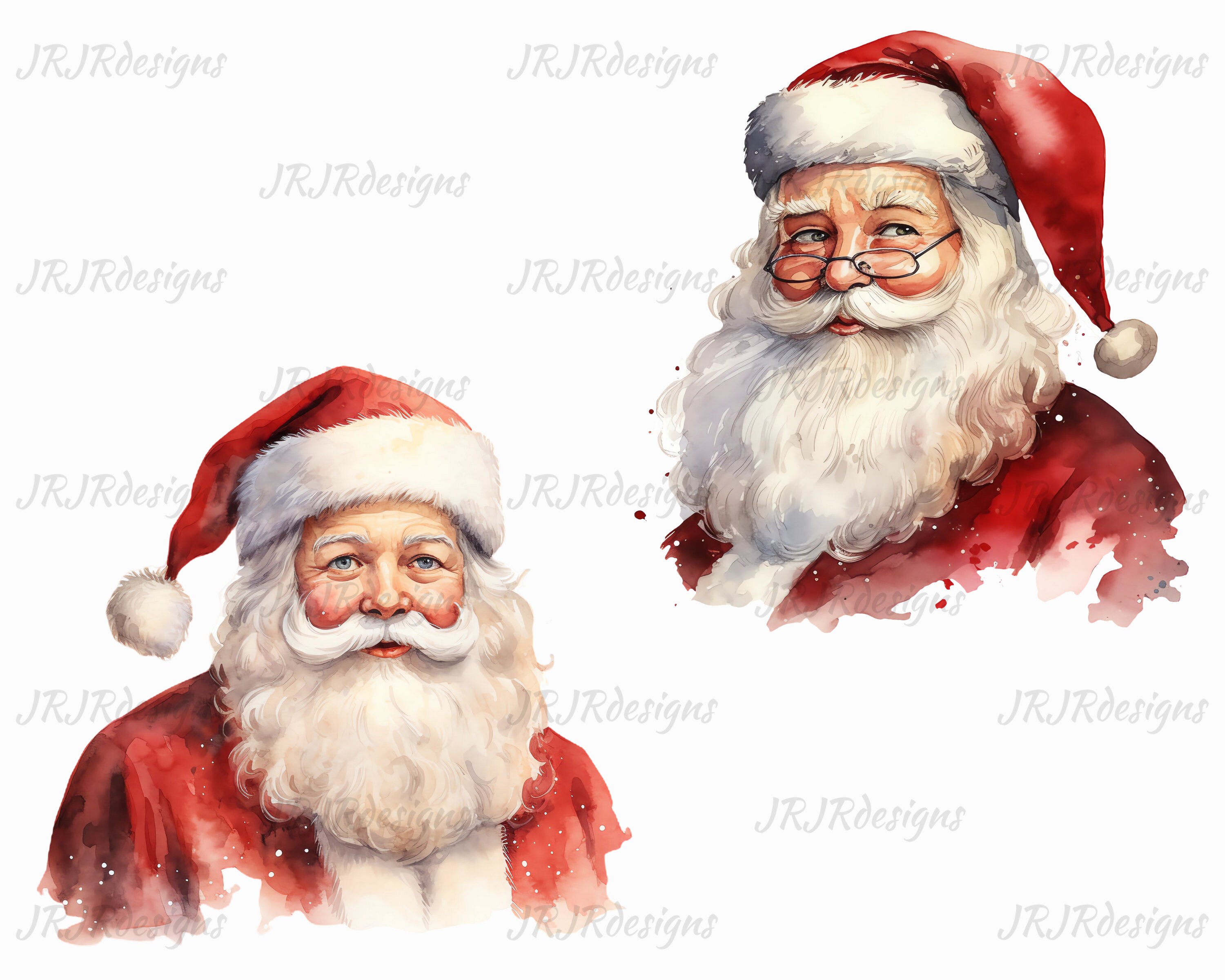 20 Santa Clauses Clipart Bundle | 300 DPI | Watercolor | Father ...