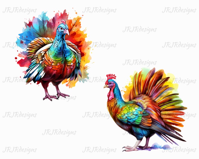 20 Turkeys Clipart Bundle 300 DPI Watercolor Thanksgiving Colorful ...
