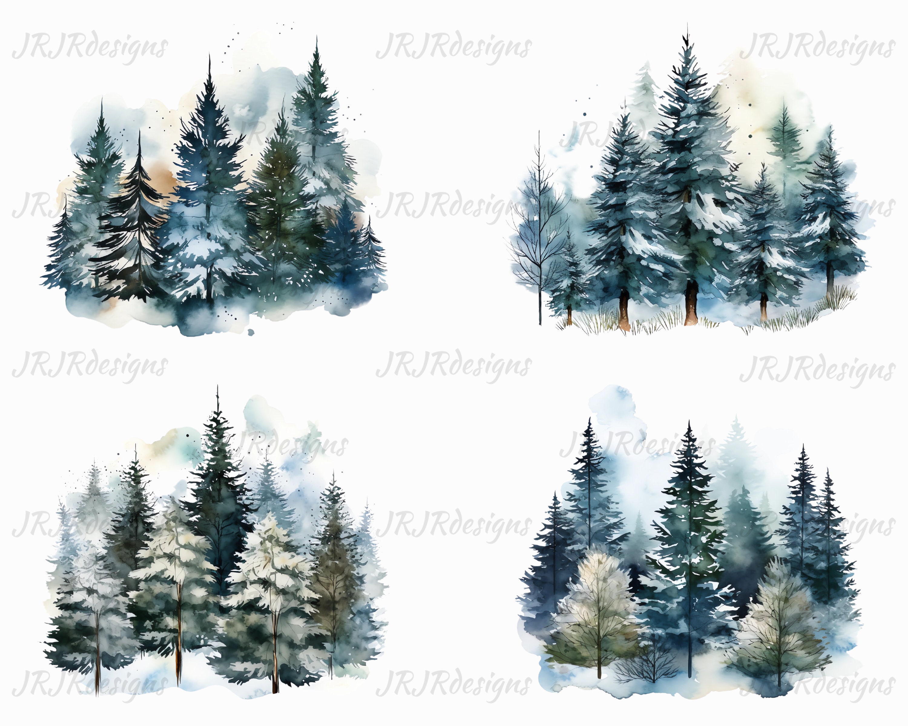 35 Winter Pine Trees Clipart Bundle Watercolor 300 DPI Nature Snowy ...