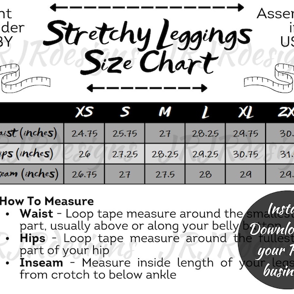 Leggings Size Chart - Etsy