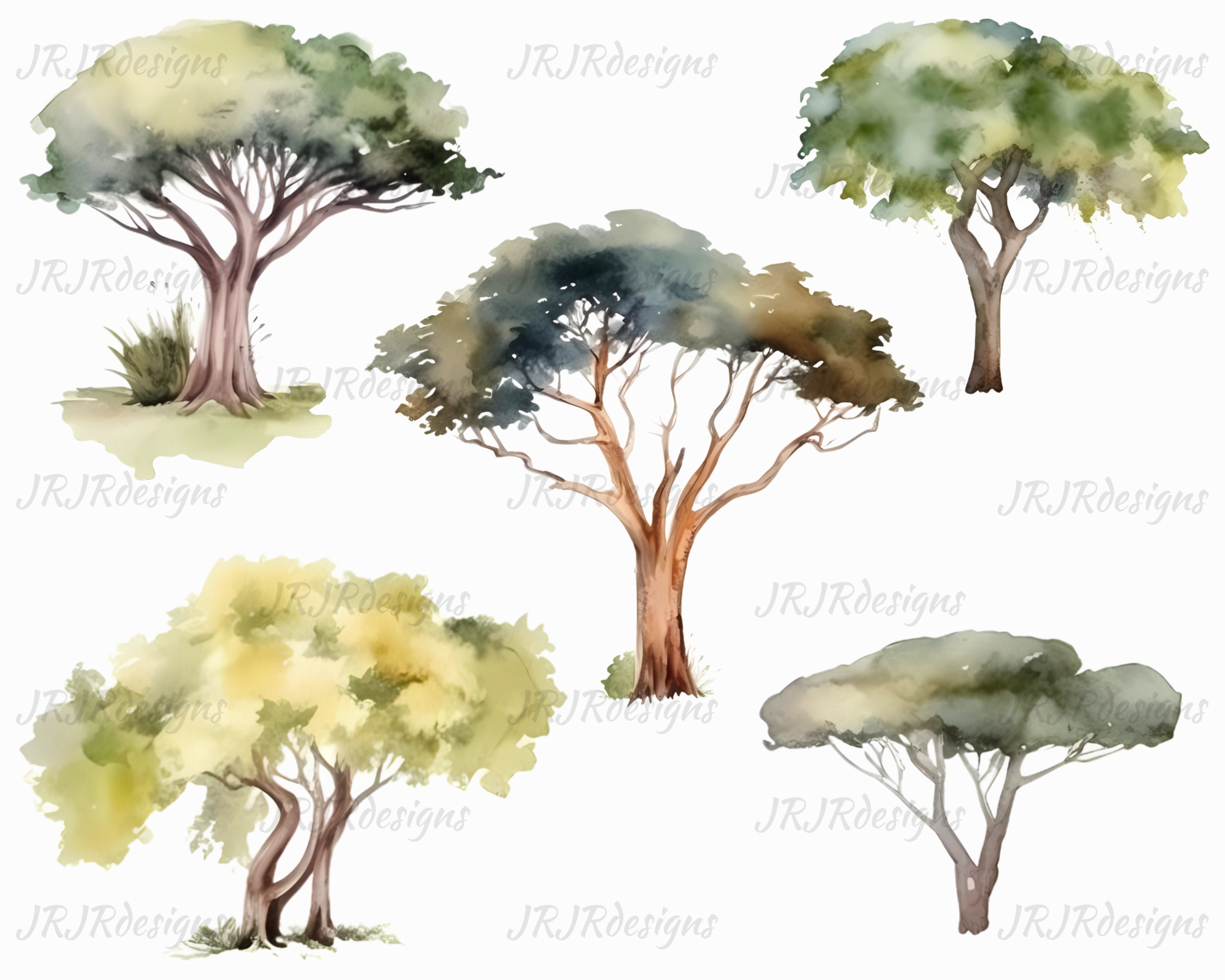 38 Safari Trees Clipart Bundle | 300 DPI | Watercolor Africa Trees ...