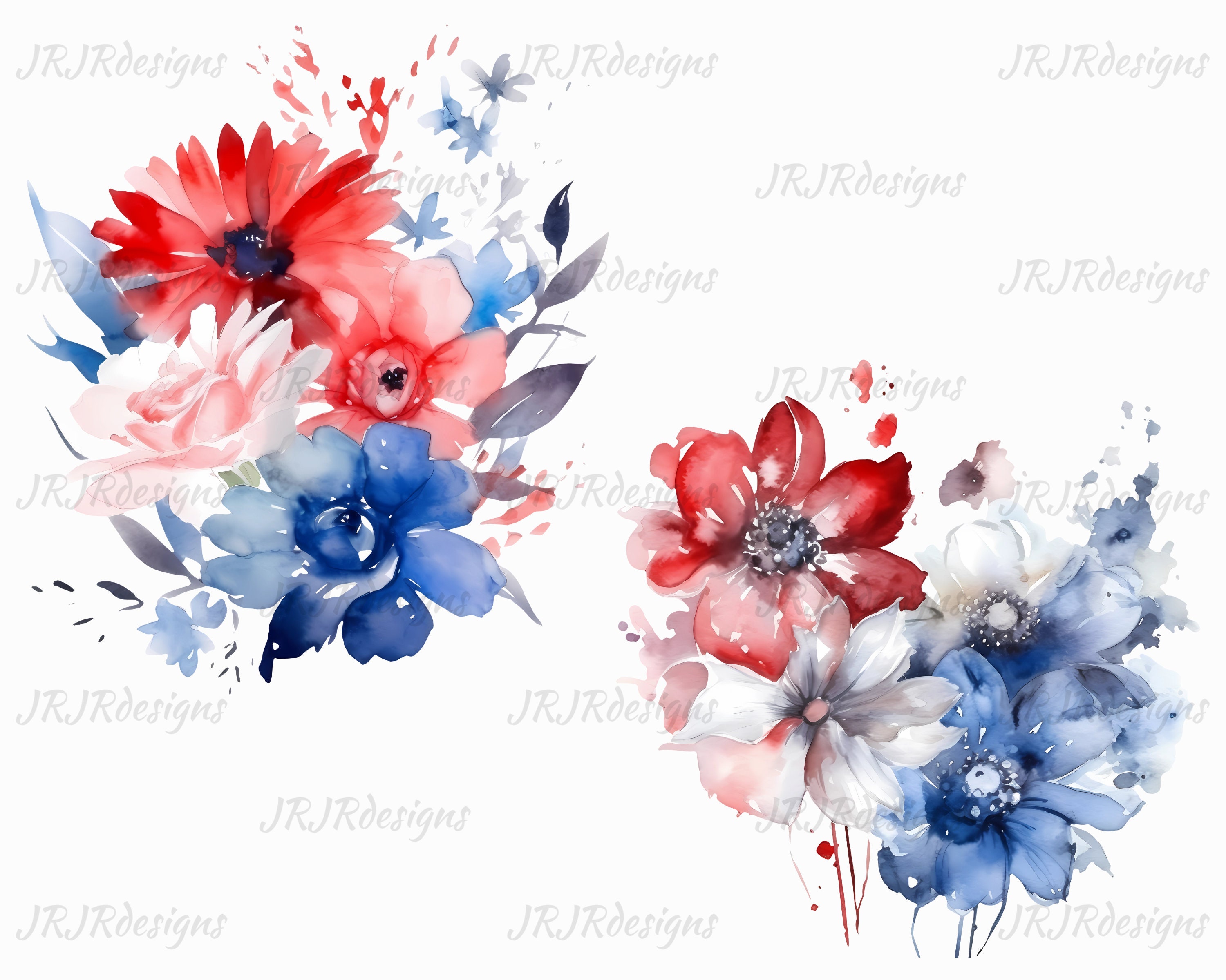 33 Patriotic Flowers Clipart Bundle 300 DPI Beautiful Watercolor ...