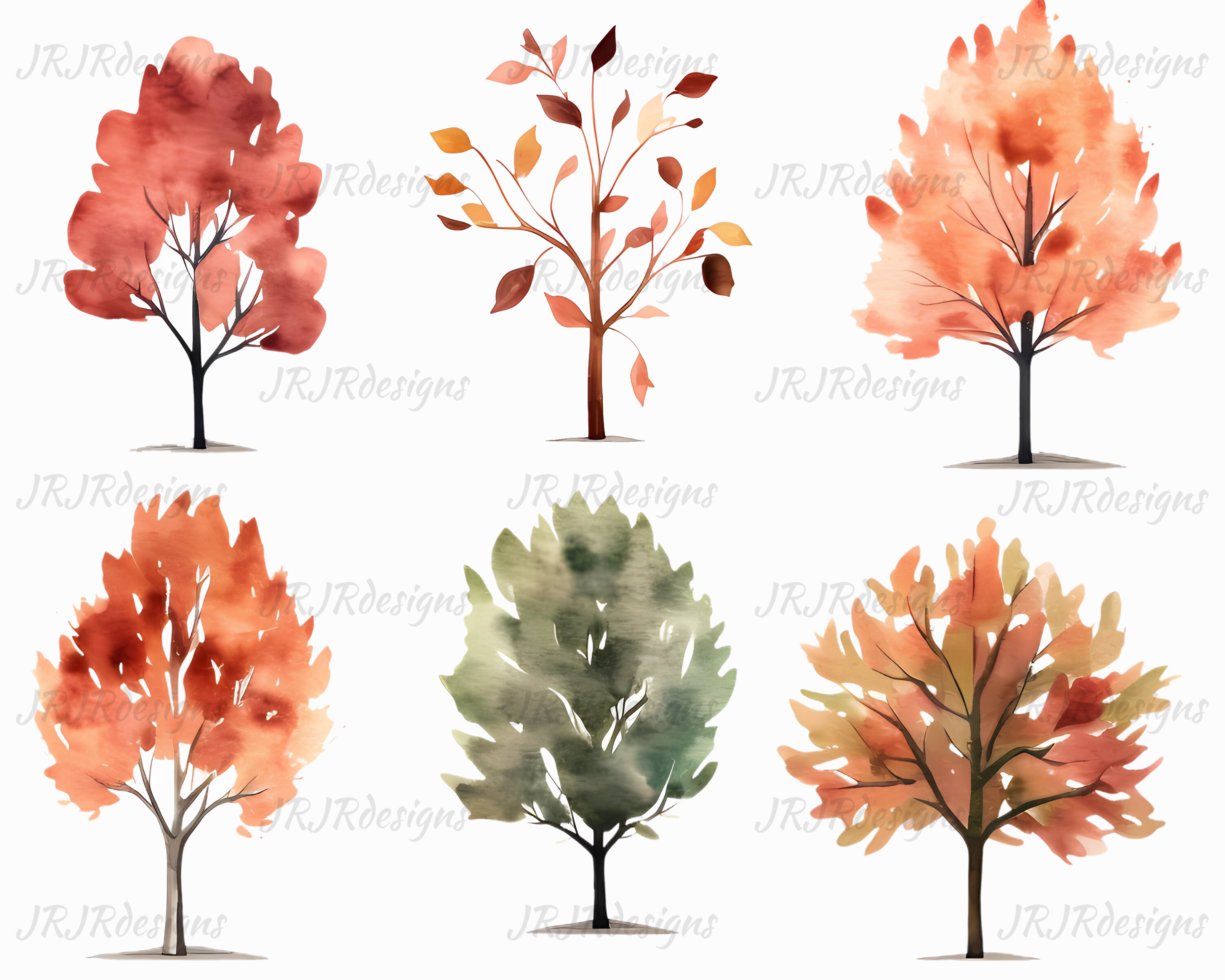 39 Fall Trees Clipart Bundle | 300 DPI | Watercolor | Nature | Autumn ...