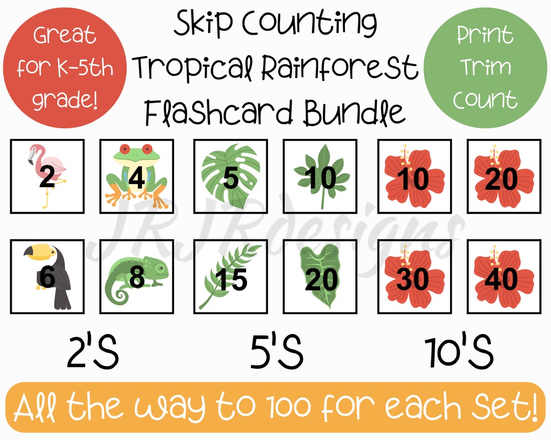 Skip Counting Tropical Rainforest Flashcard Bundle | Count by 2's 5's ...