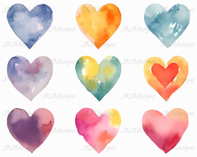 45 Rainbow Hearts Clipart Bundle Watercolor 300 DPI Love Valentine's ...