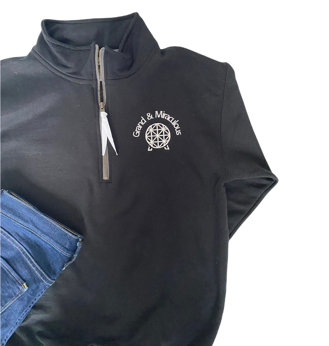 Embroidered Spaceship Earth Sweater, Quarter Zip Embroidered Sweater ...