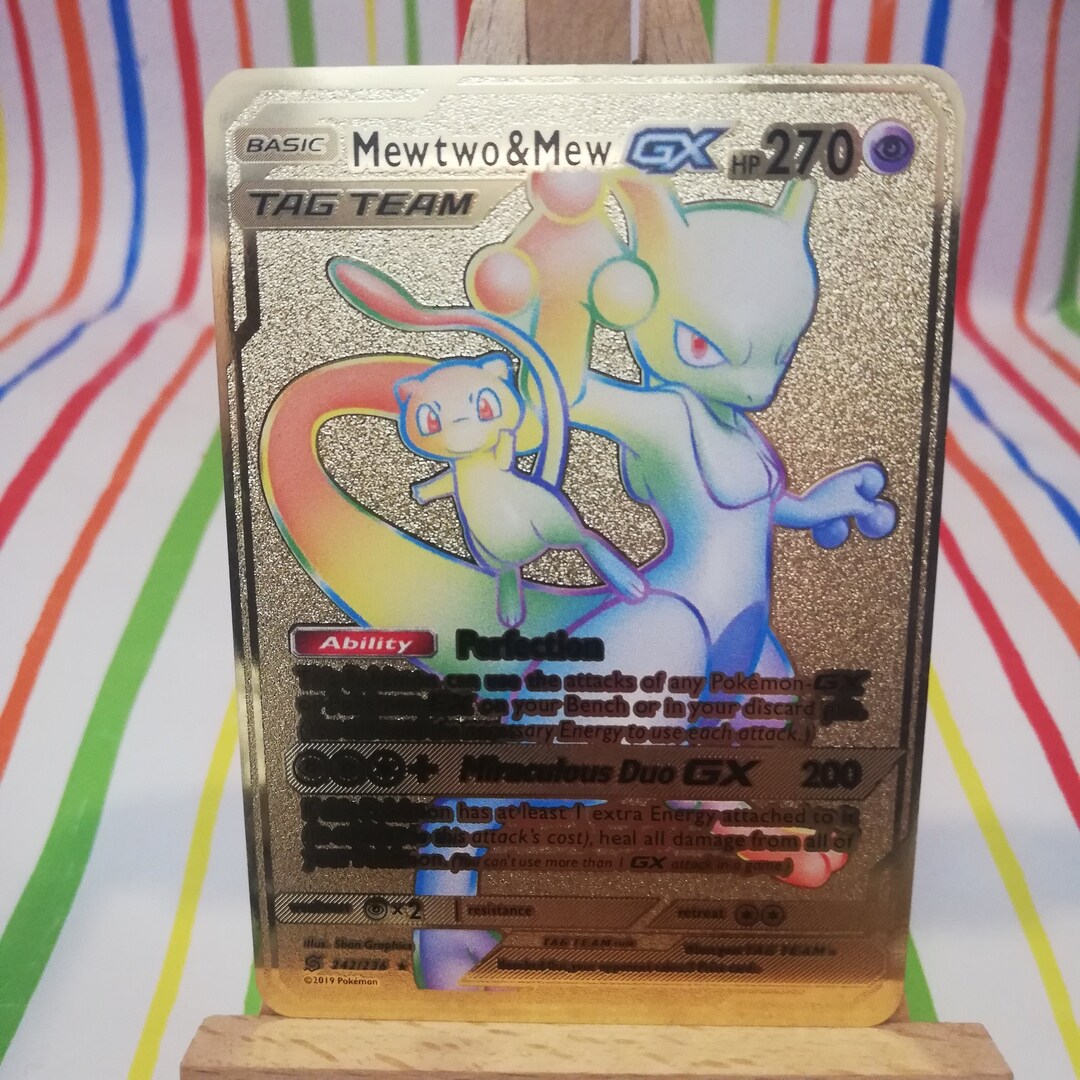RAINBOW MEWTWO & MEW Ex Cute Gold Metal Custom Made Cards - Etsy