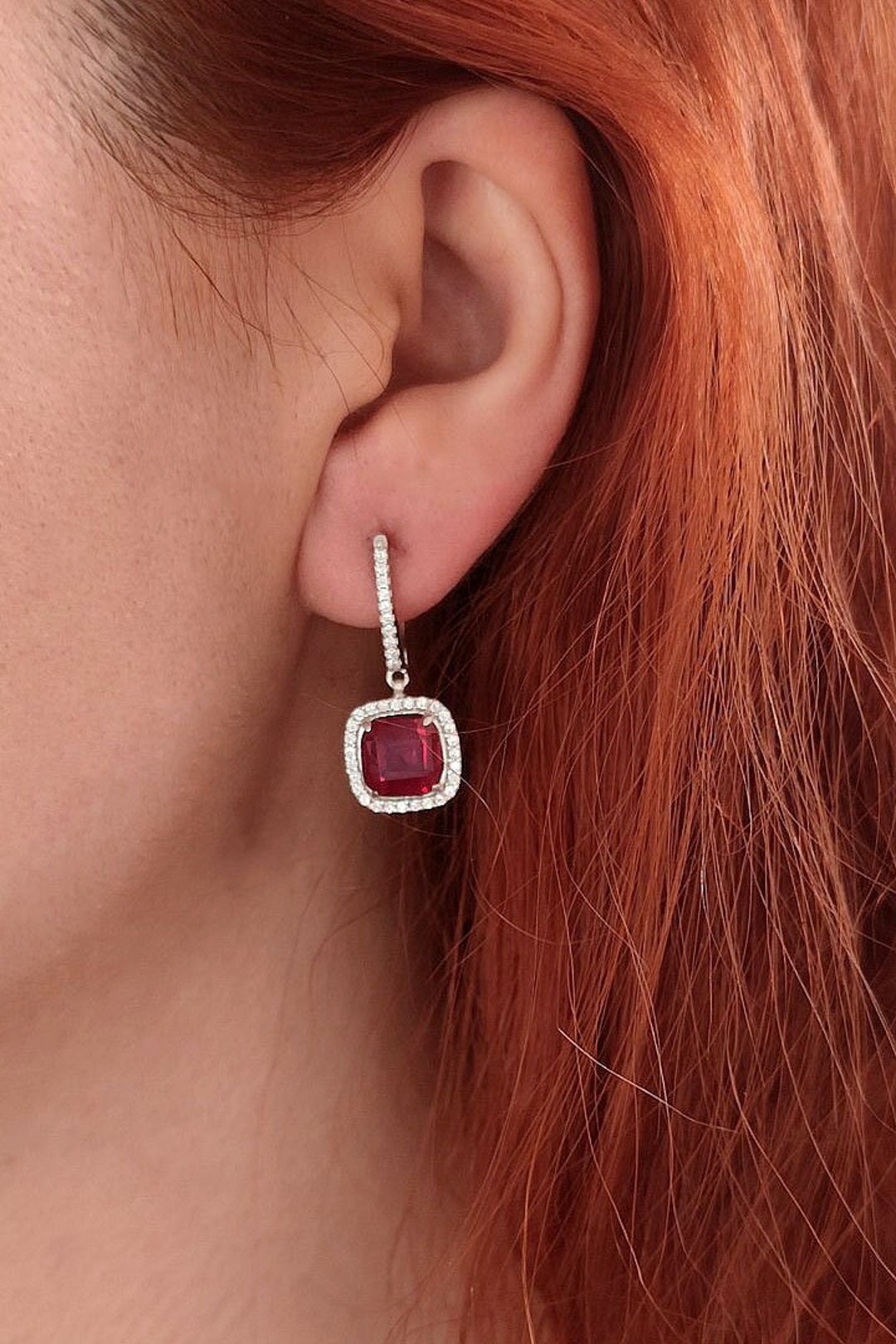 8x8mm Square Ruby Stone Earrings Ruby Jewelry Ruby Cz Stone - Etsy