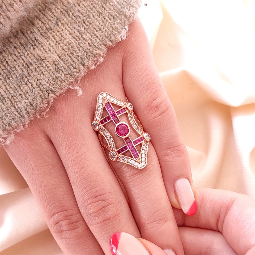 Victorian Style Ruby Rose Gold Ring, Victorian Jewelry, Ruby Jewelry ...