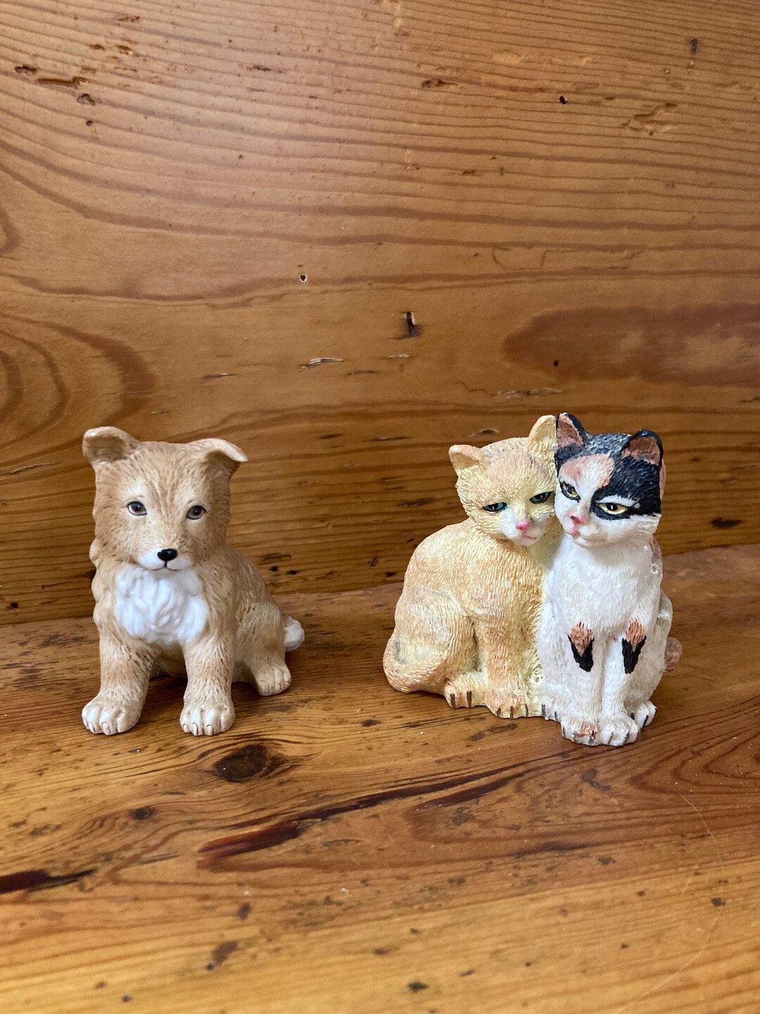 Vintage Cats Felines Cat Dog Pair Figurines Miniatures Collectible ...